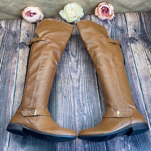 Bar III | Shoes | Bar Iii Brown Faux Leather Over The Knee Boots 65m ...
